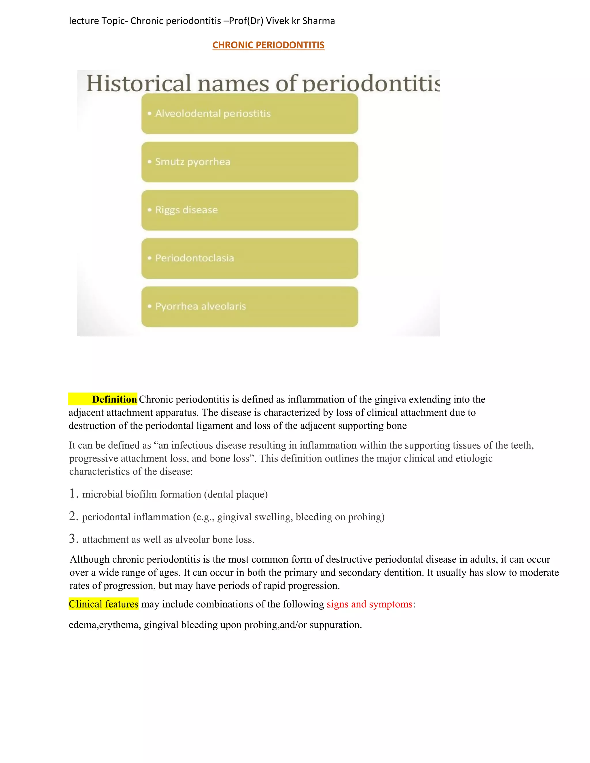 Chronic periodontitis | PDF | Dental Health | Diseases and Conditions