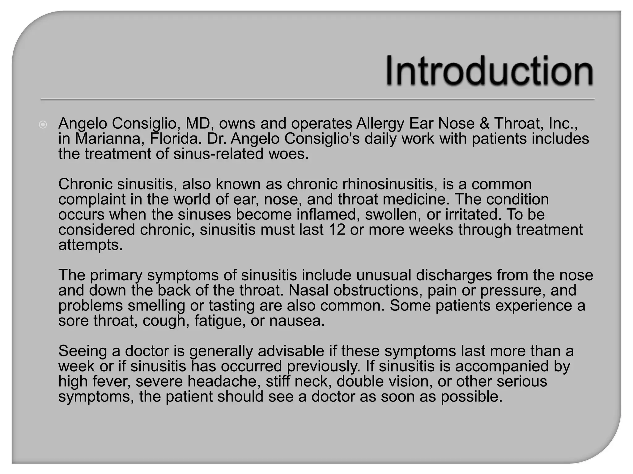 Chronic Sinusitis: Symptoms and When to See a Doctor | PPT