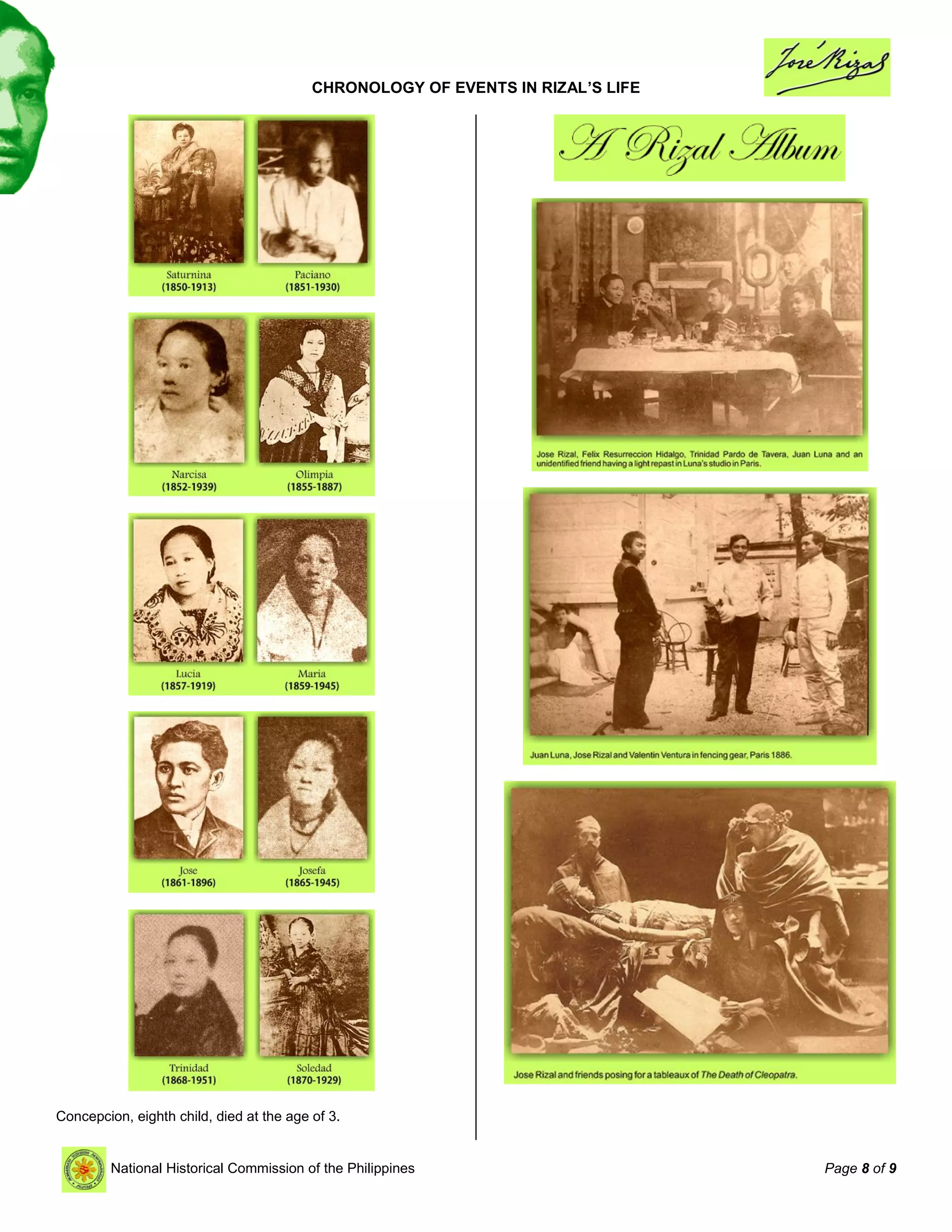 Chronology of Events in Rizal's Life | PDF