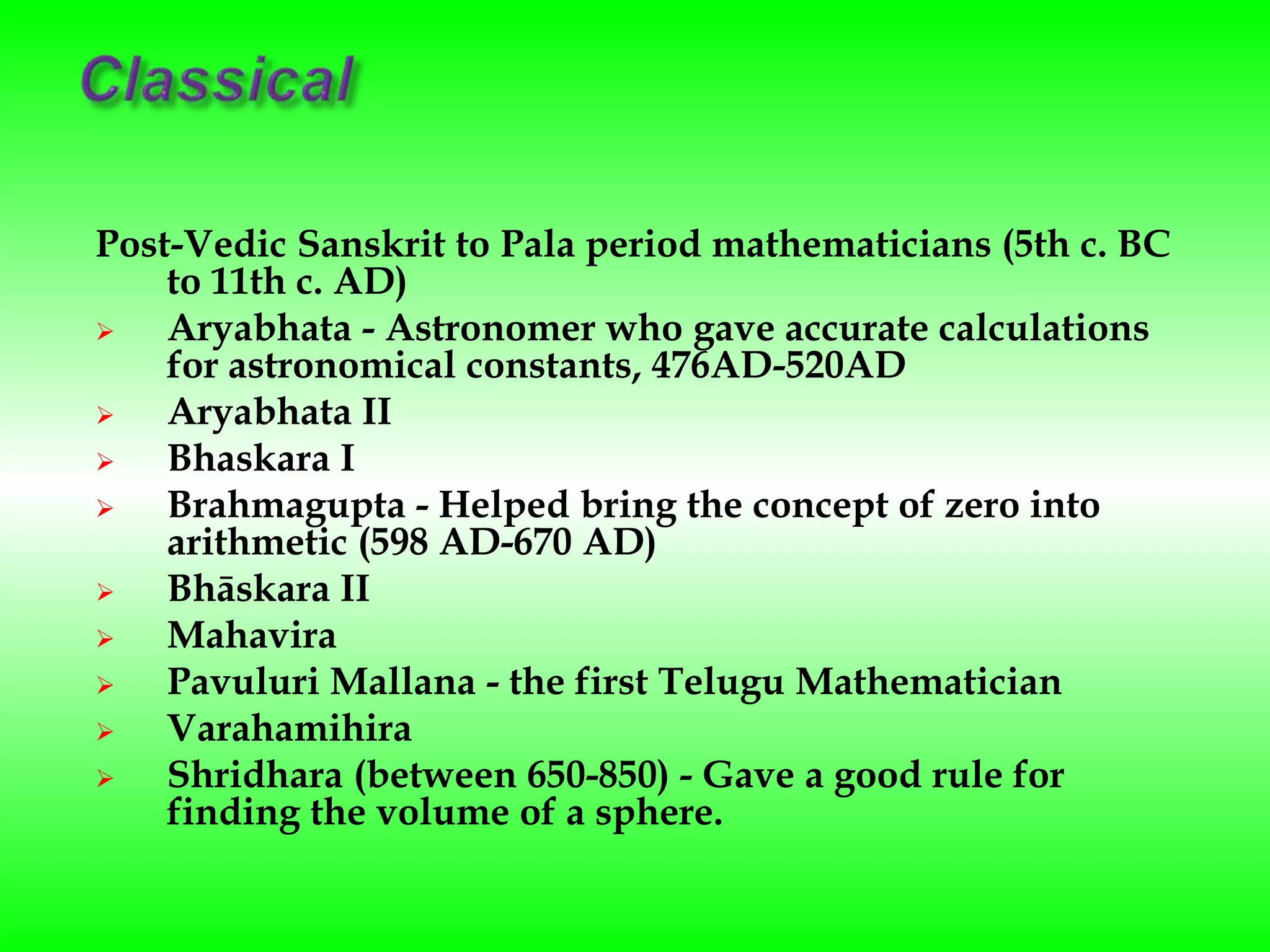 Chronology of indian mathematicians | PPTX