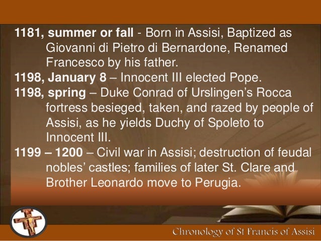 Chronology Of St Francis Of Assisi
