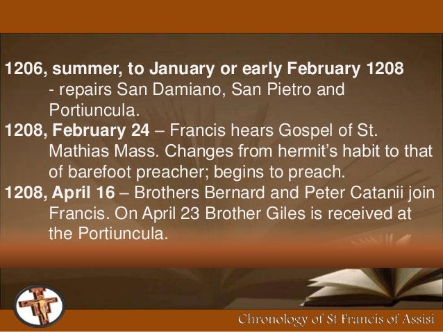 Chronology Of St Francis Of Assisi