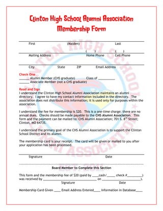 CHS Alumni Association Membership Form | PDF