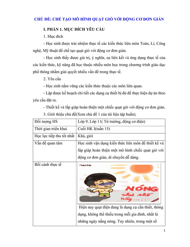 CHỦ ĐỀ STEM VẬT LÝ 11. CHẾ TẠO MÔ HÌNH QUẠT GIÓ VỚI ĐỘNG CƠ ĐƠN GIẢN - ĐÈN NGỦ TIẾT KIỆM ĐIỆN ...