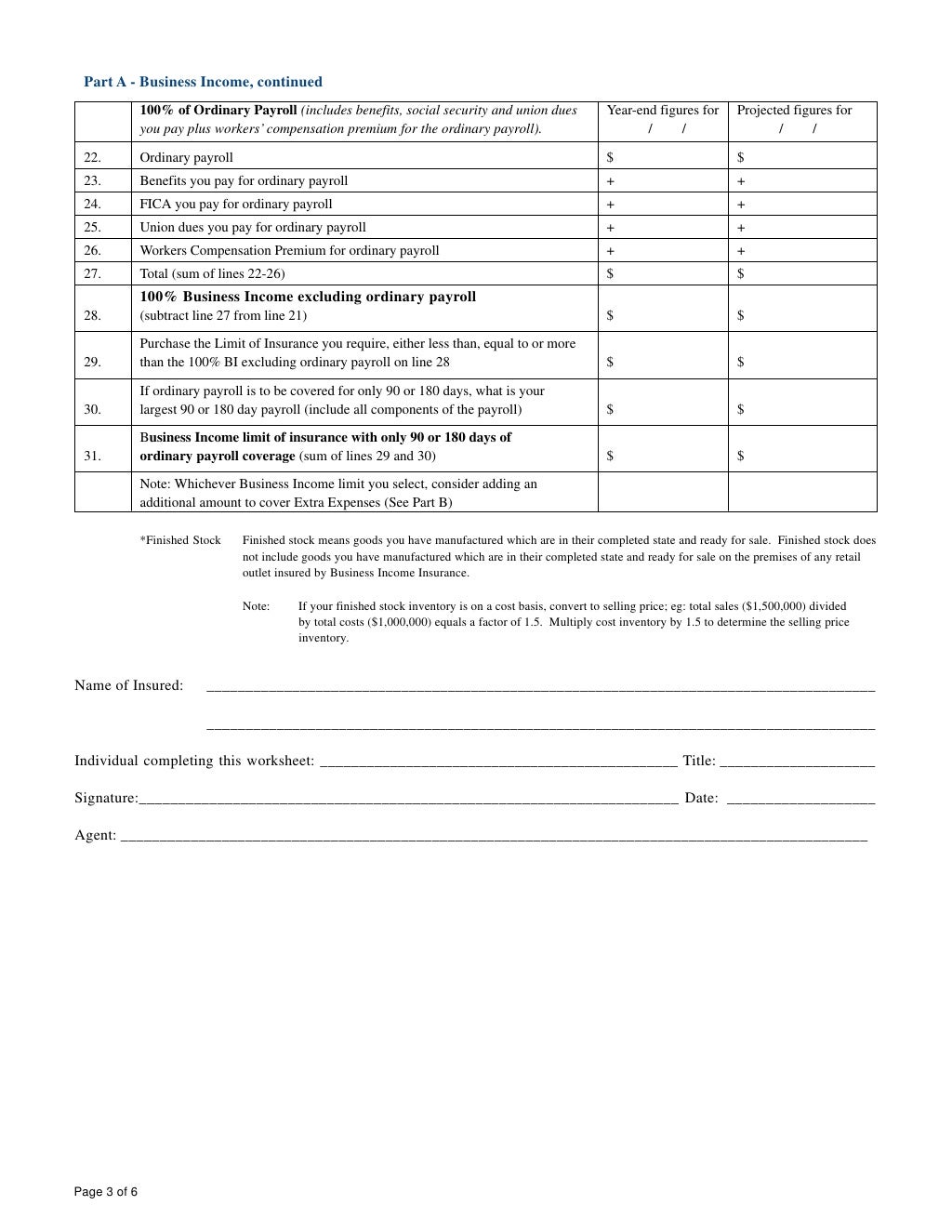 Business Income Worksheet Business Income Worksheet