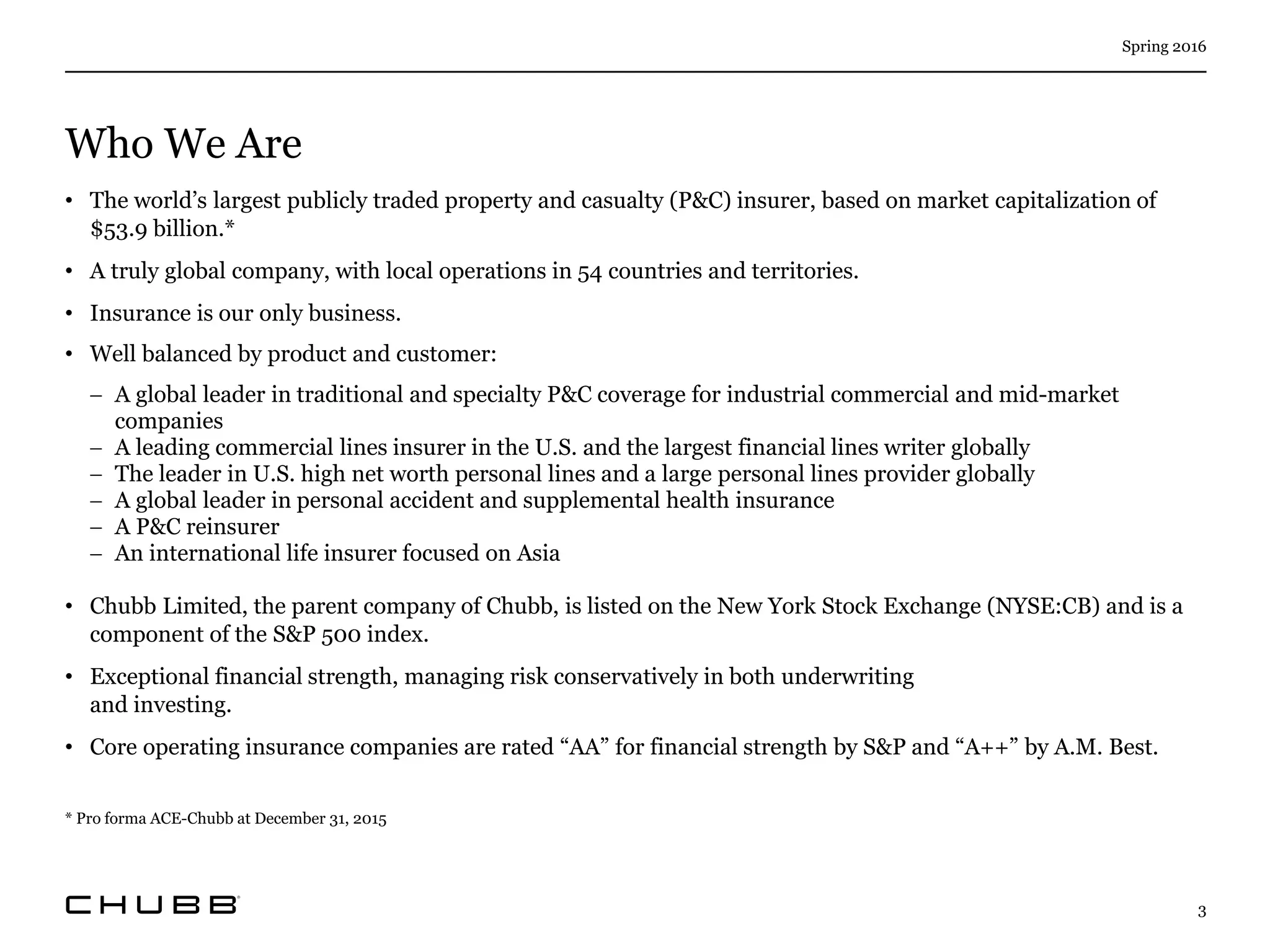 Chubb Corporate Presentation – Spring 2016 | PDF