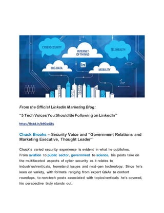 Chuck Brooks Profile: on Homeland Security, Cybersecurity, Emerging Technologies, Government ...