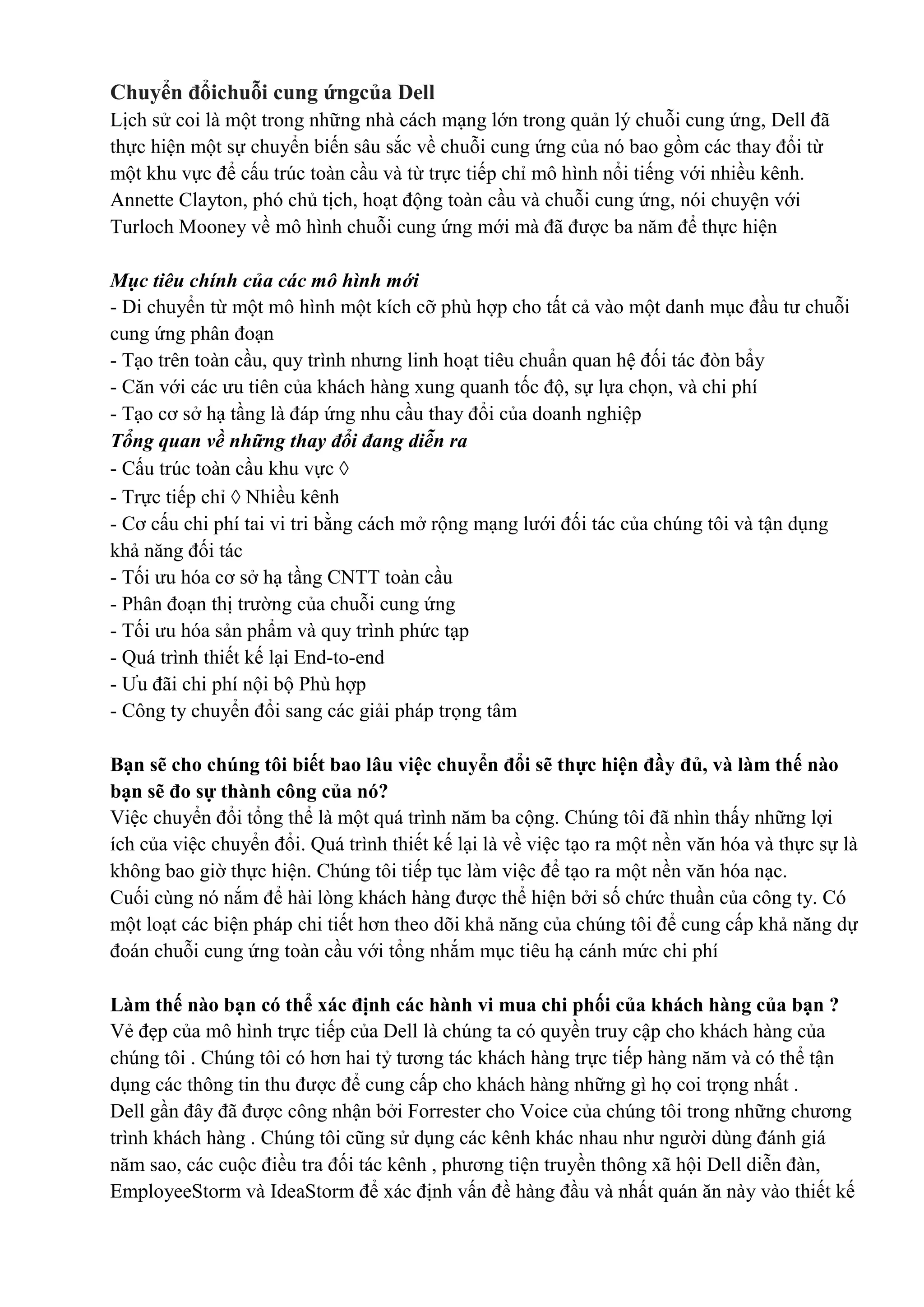 Chuỗi cung ứng của dell (dell scm) | DOCX