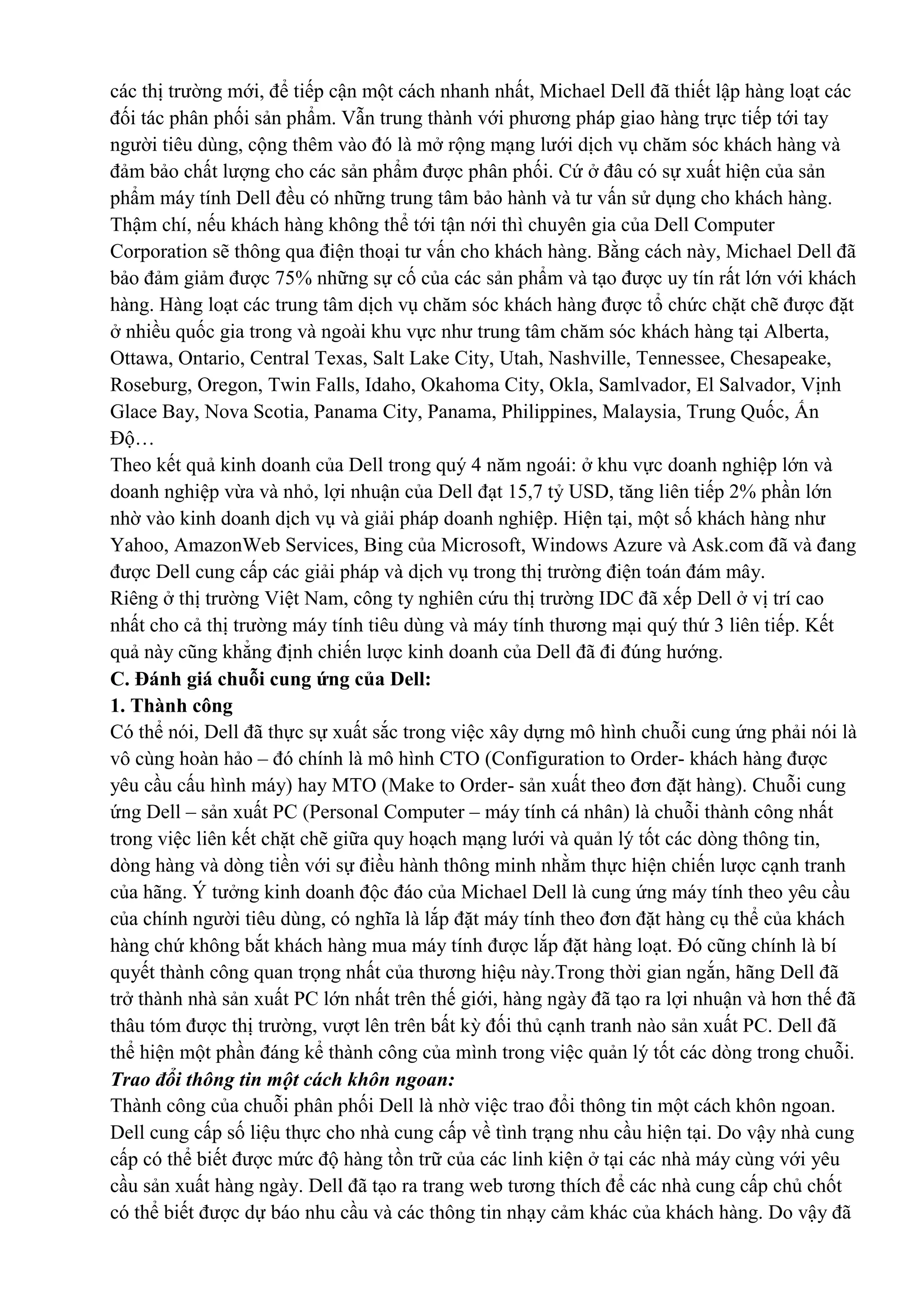 Chuỗi cung ứng của dell (dell scm) | DOCX