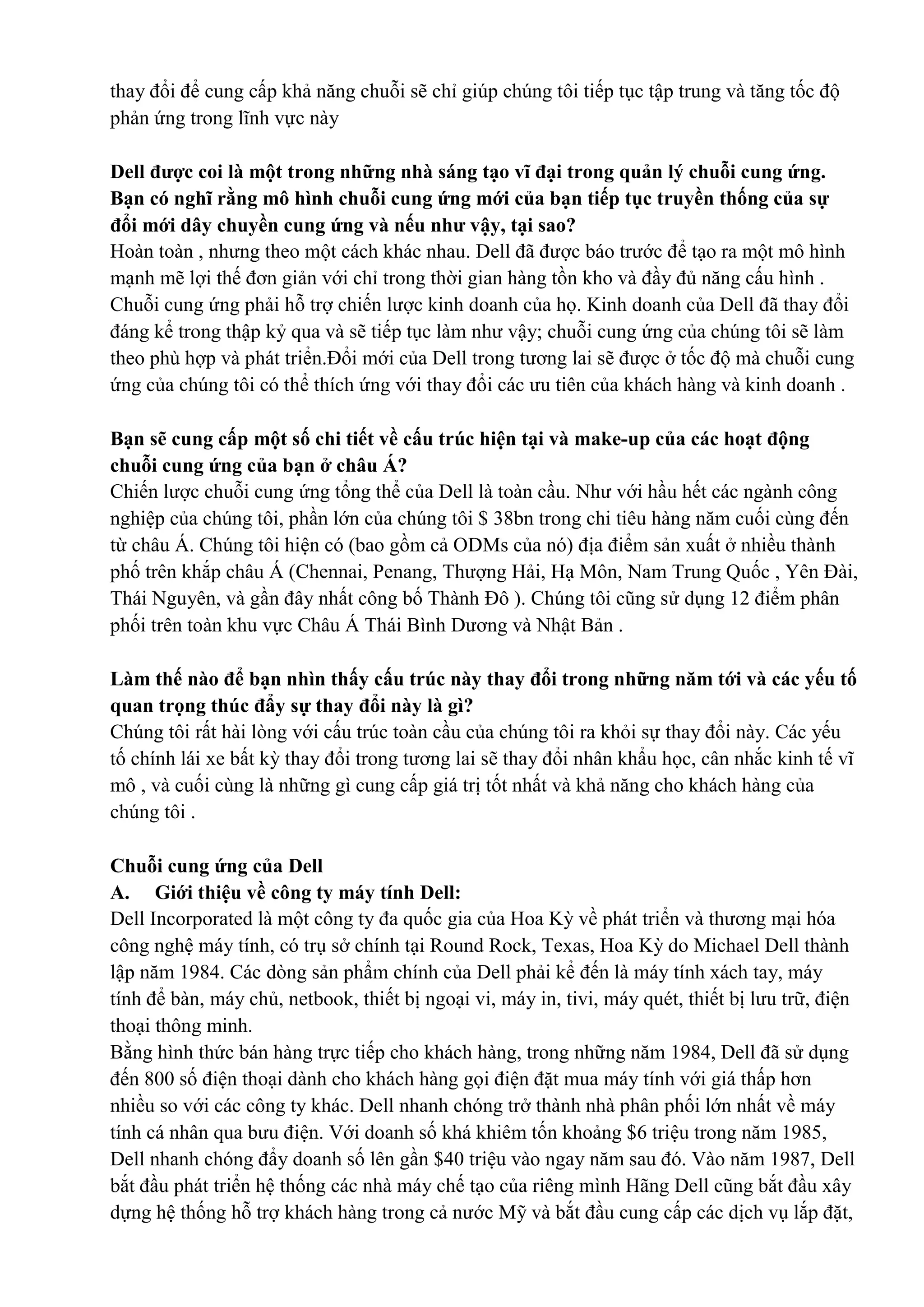 Chuỗi cung ứng của dell (dell scm) | DOCX
