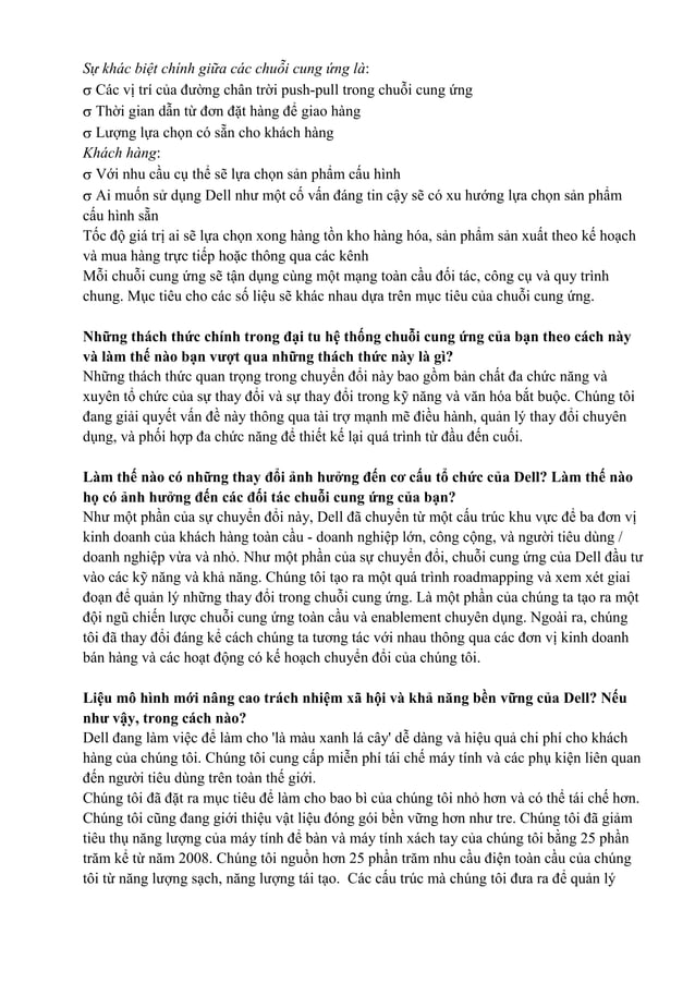 Chuỗi cung ứng của dell (dell scm) | DOCX