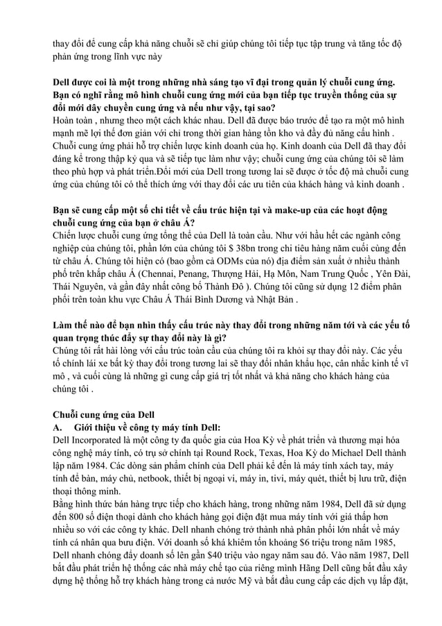 Chuỗi cung ứng của dell (dell scm) | DOCX