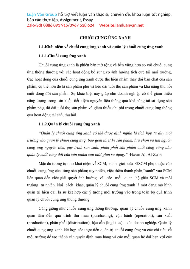 Tiểu luận 2024 Luận văn group CHUỖI CUNG ỨNG XANH | PDF