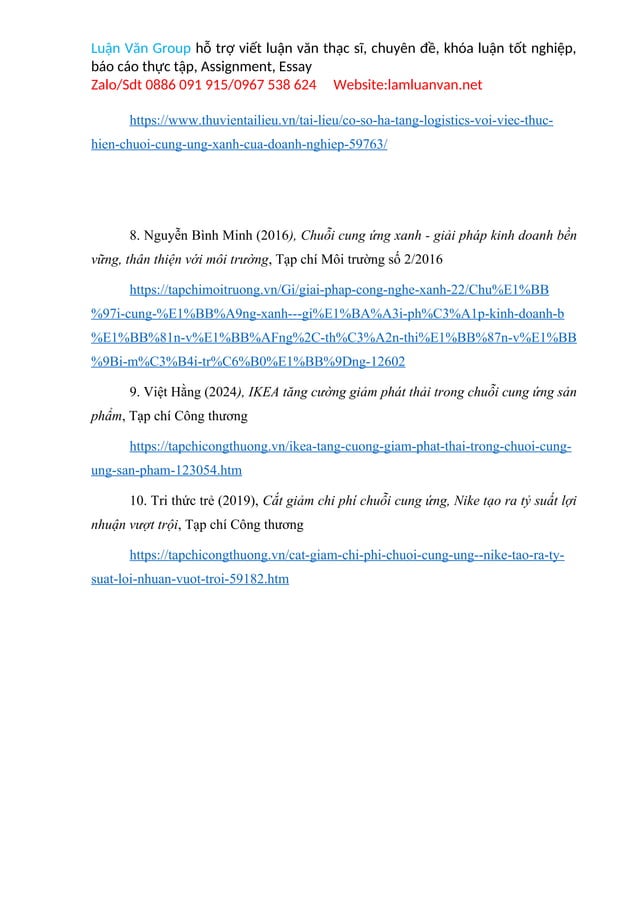 Tiểu luận 2024 Luận văn group CHUỖI CUNG ỨNG XANH | PDF