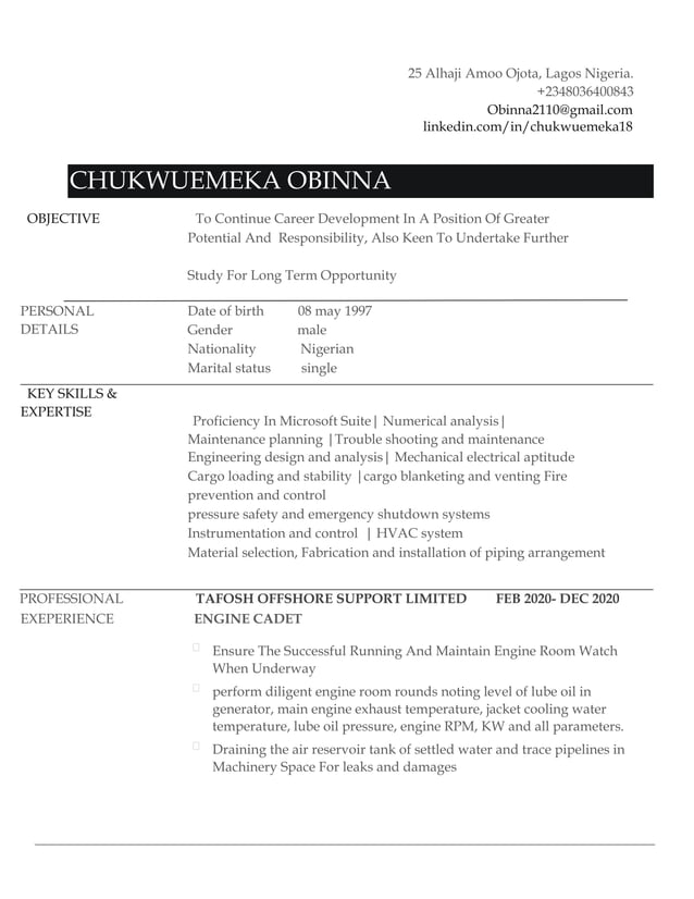 Chukwuemeka obinna cv1 | PDF