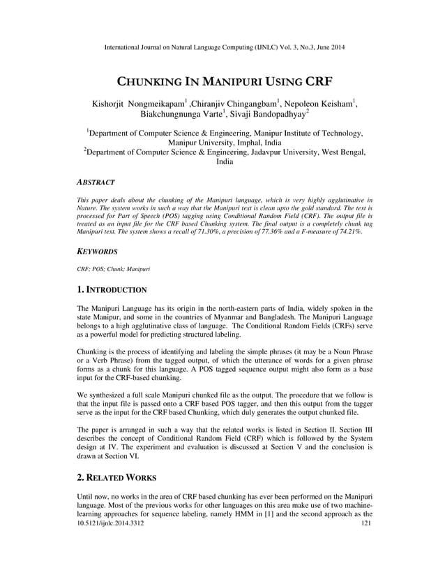 Chunking in manipuri using crf | PDF