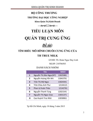Đề tài: Tìm hiểu mô hình chuỗi cung ứng của TH True Milk, HAY | PDF