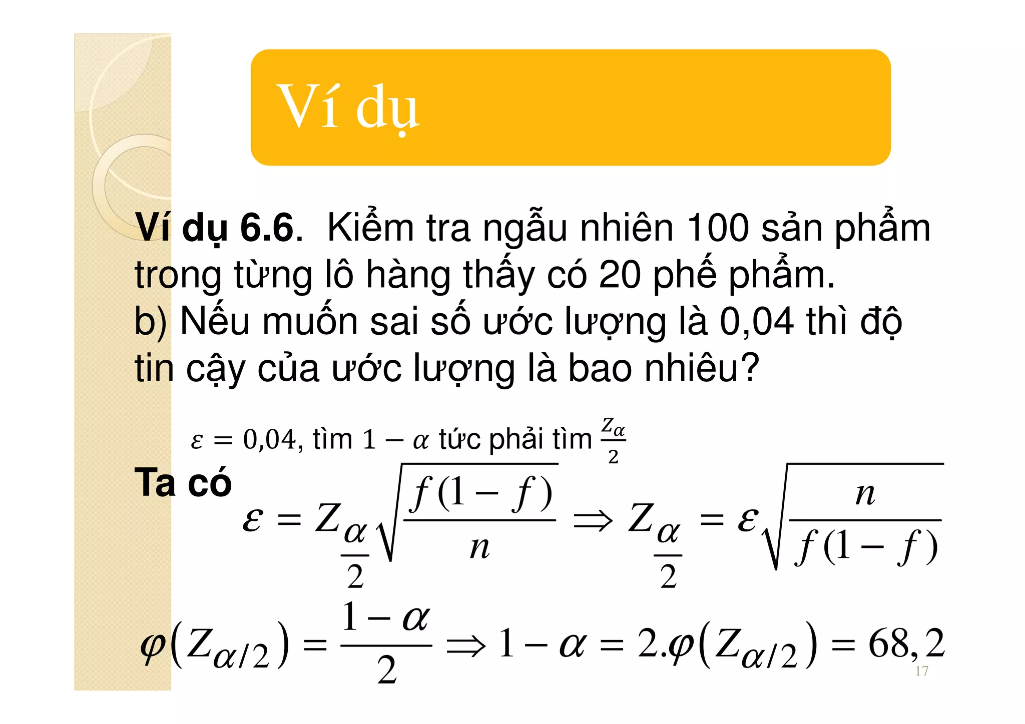 Chuong2: ƯỚC LƯỢNG THAM SỐ, môn thống kê ứng dụng | PDF