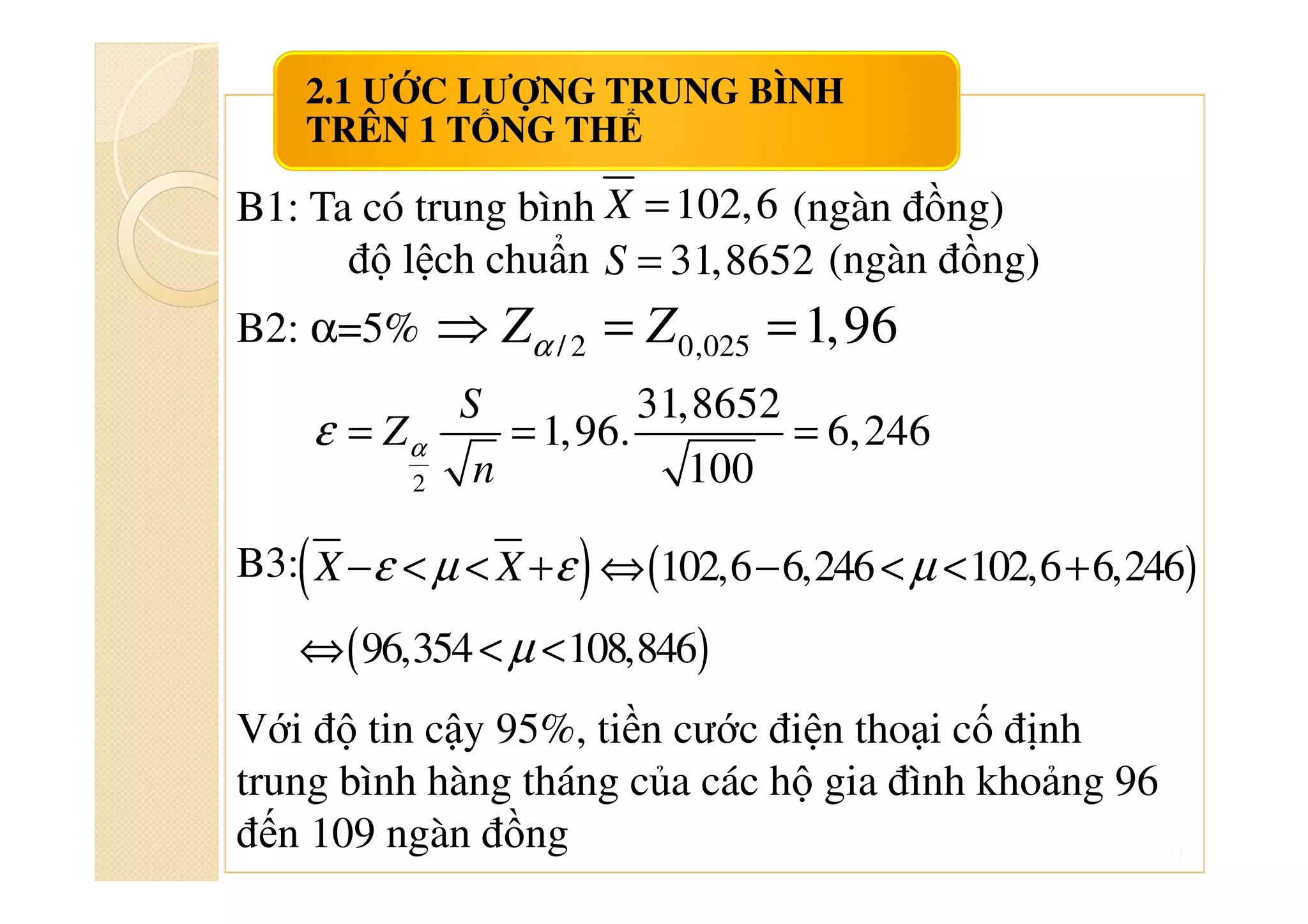 Chuong2: ƯỚC LƯỢNG THAM SỐ, môn thống kê ứng dụng | PDF