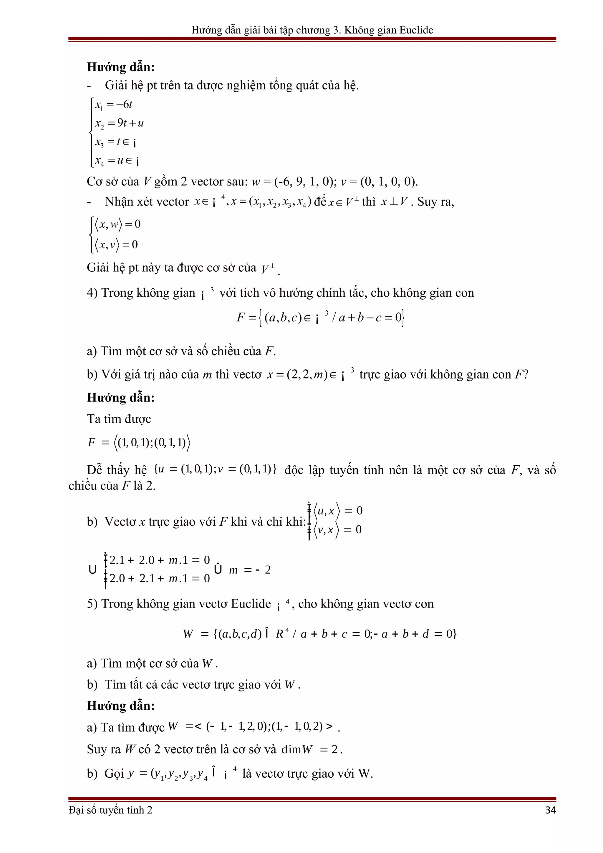 đại số tuyến tính 2 ( không gian eculid ) | DOC