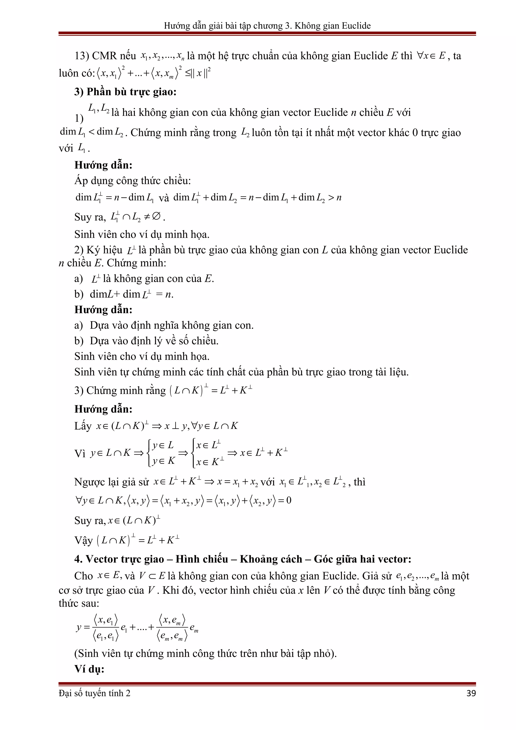 đại số tuyến tính 2 ( không gian eculid ) | DOC