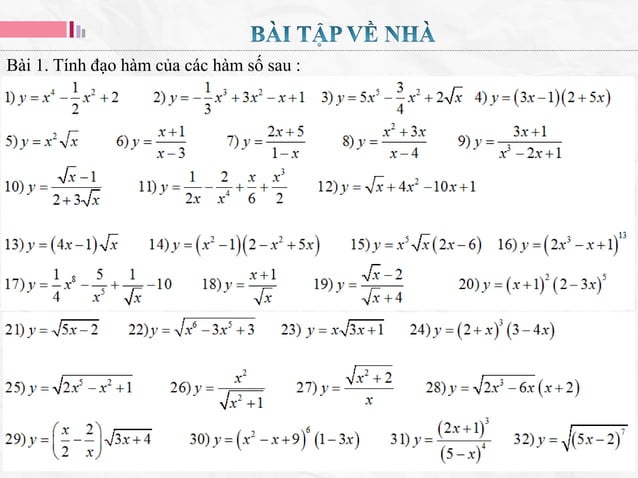 Chuong V Tiet 68 Luyen tao ve quy tac tinh dao ham.pptx