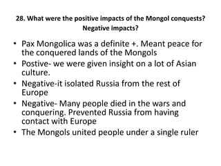 Chupe’s test- review answers- post-classical period | PPTX