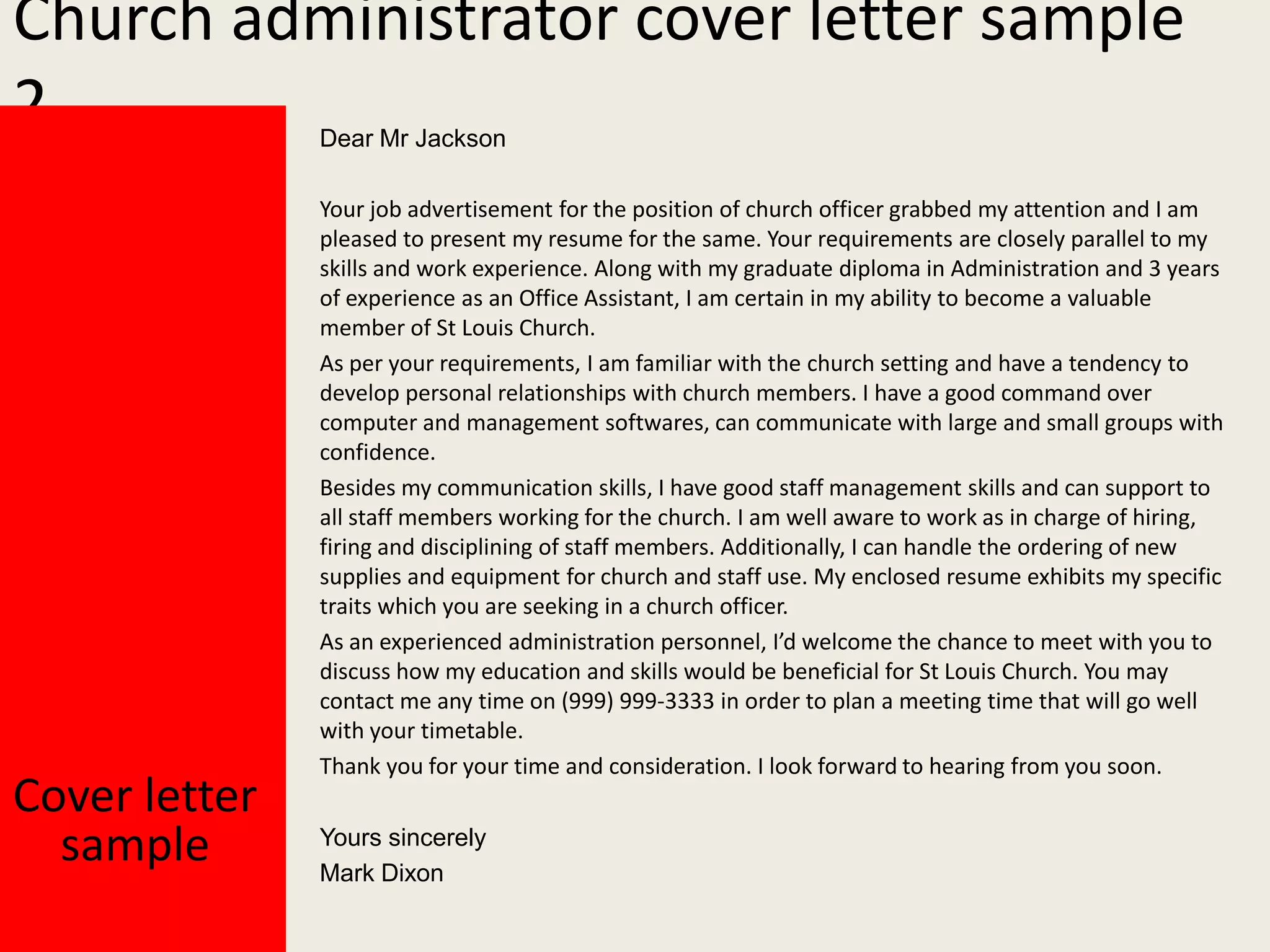 Church administrator cover letter | PPTX