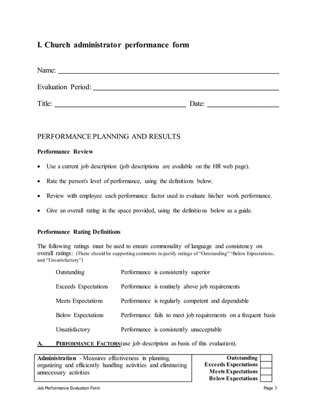 Church administrator performance appraisal | DOCX | Resume Writing and ...
