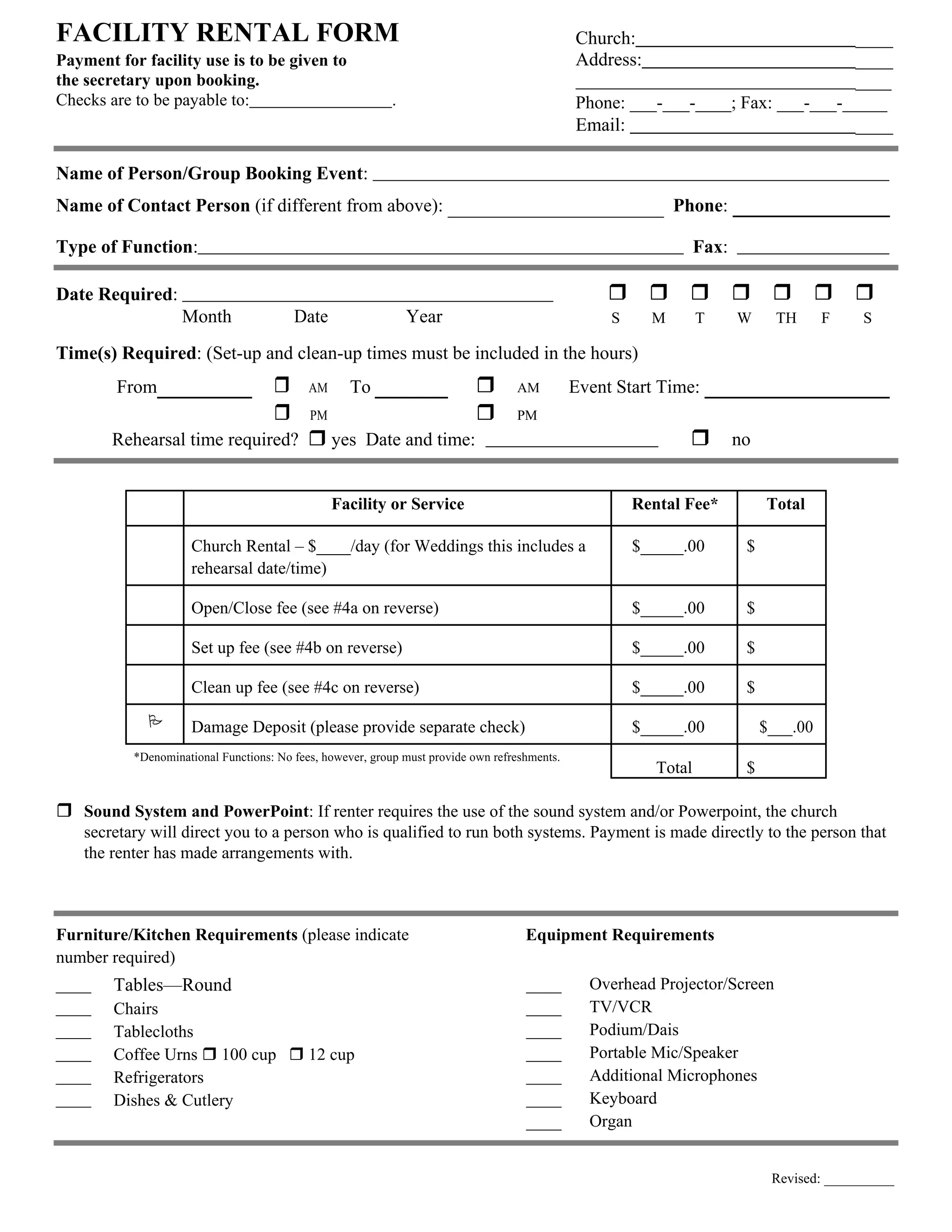 Church facility rental form | PDF
