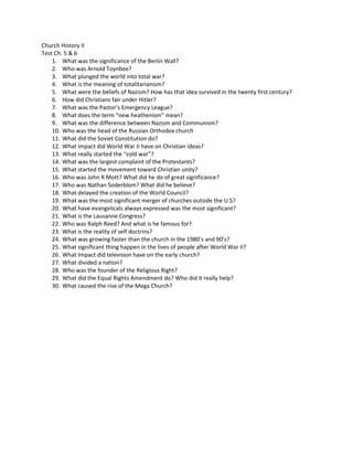 Church history ii test ch 5 & 6 | DOCX