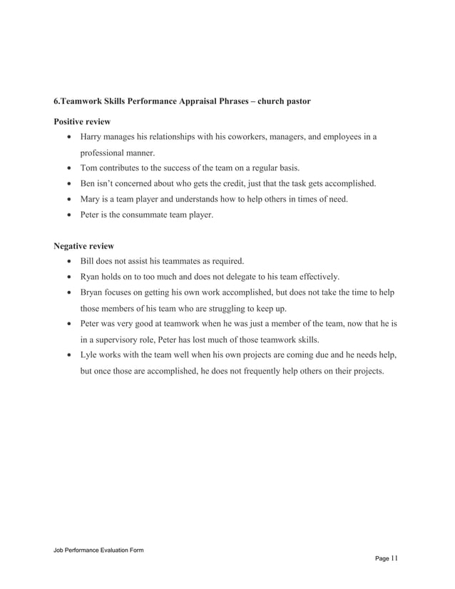 Church pastor performance appraisal | DOC