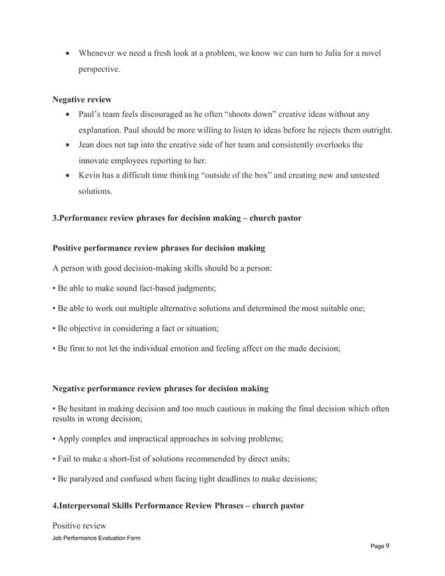 Church pastor performance appraisal | DOC