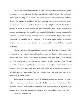Church planting reflection paper | DOCX