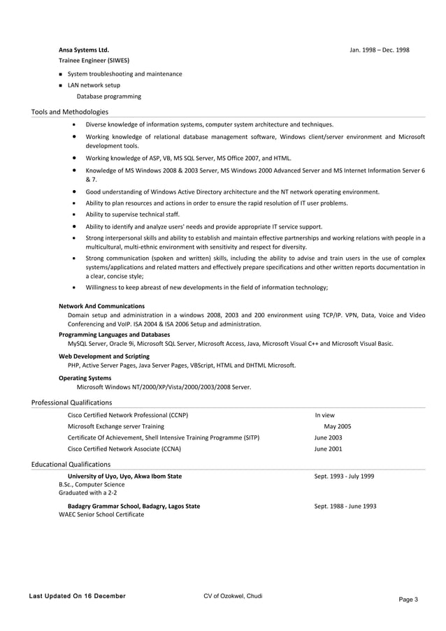 Chudi\'s Resume | DOC | Internet | Computing