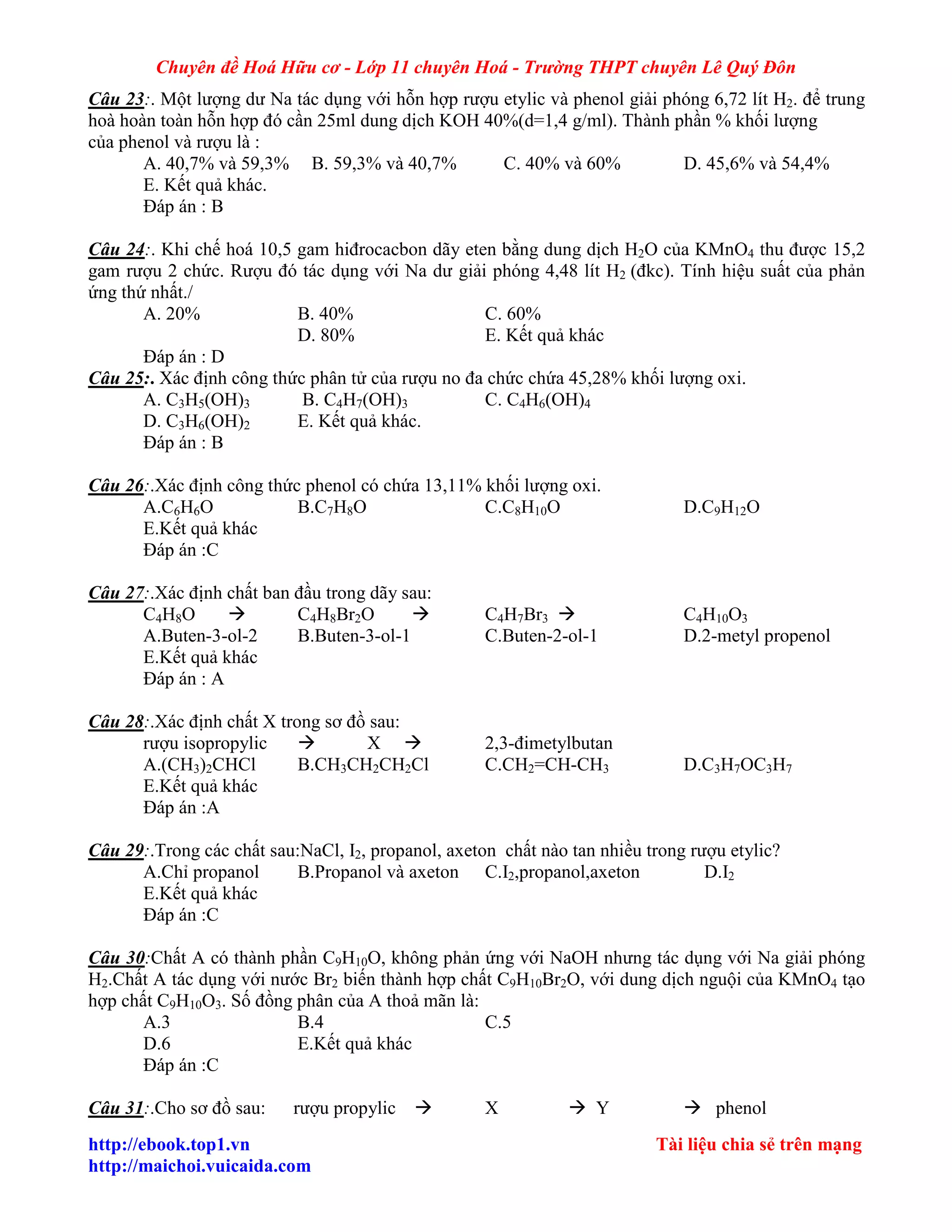 Chuyen de-hoa-huu-co-lop-11 chuyen-hoa | PDF