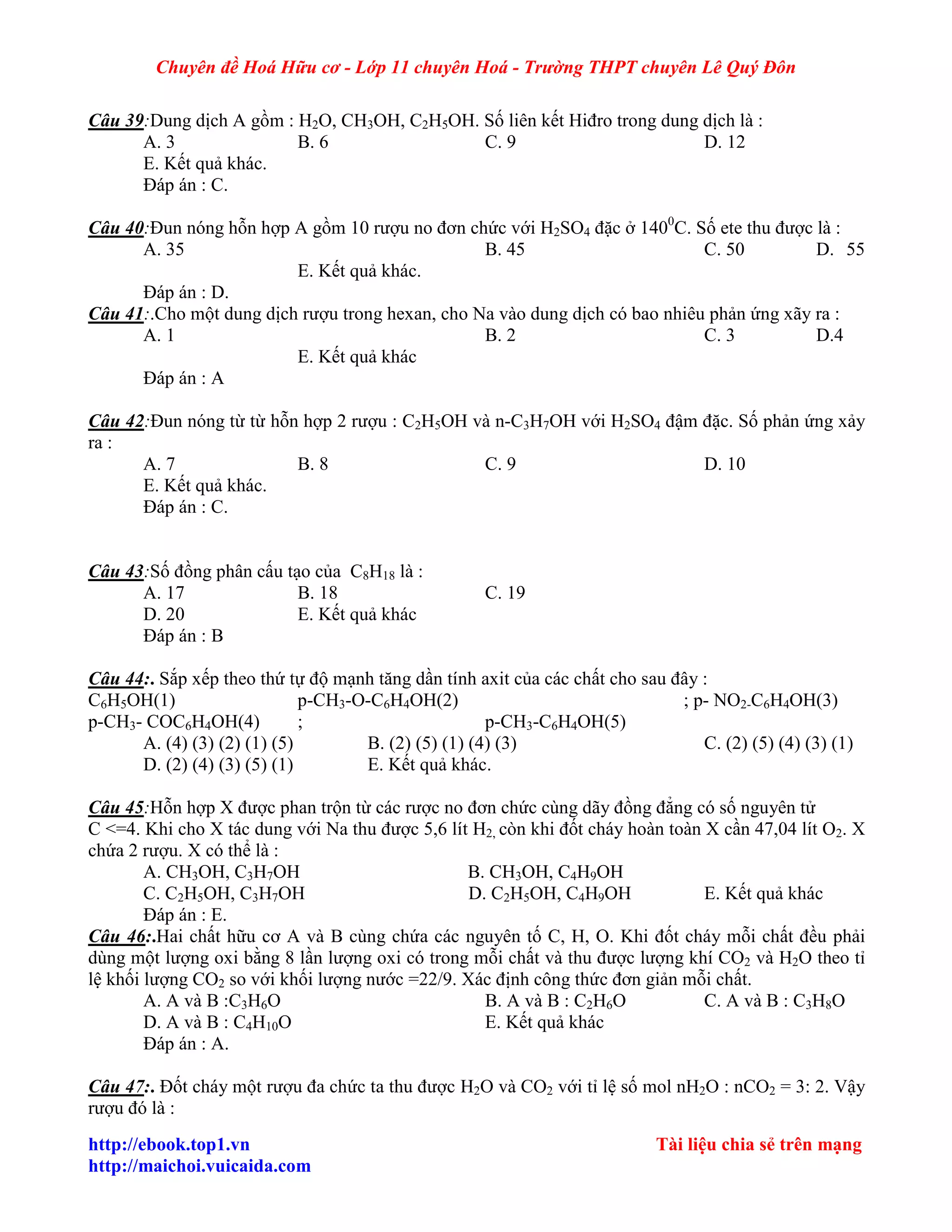 Chuyen de-hoa-huu-co-lop-11 chuyen-hoa | PDF