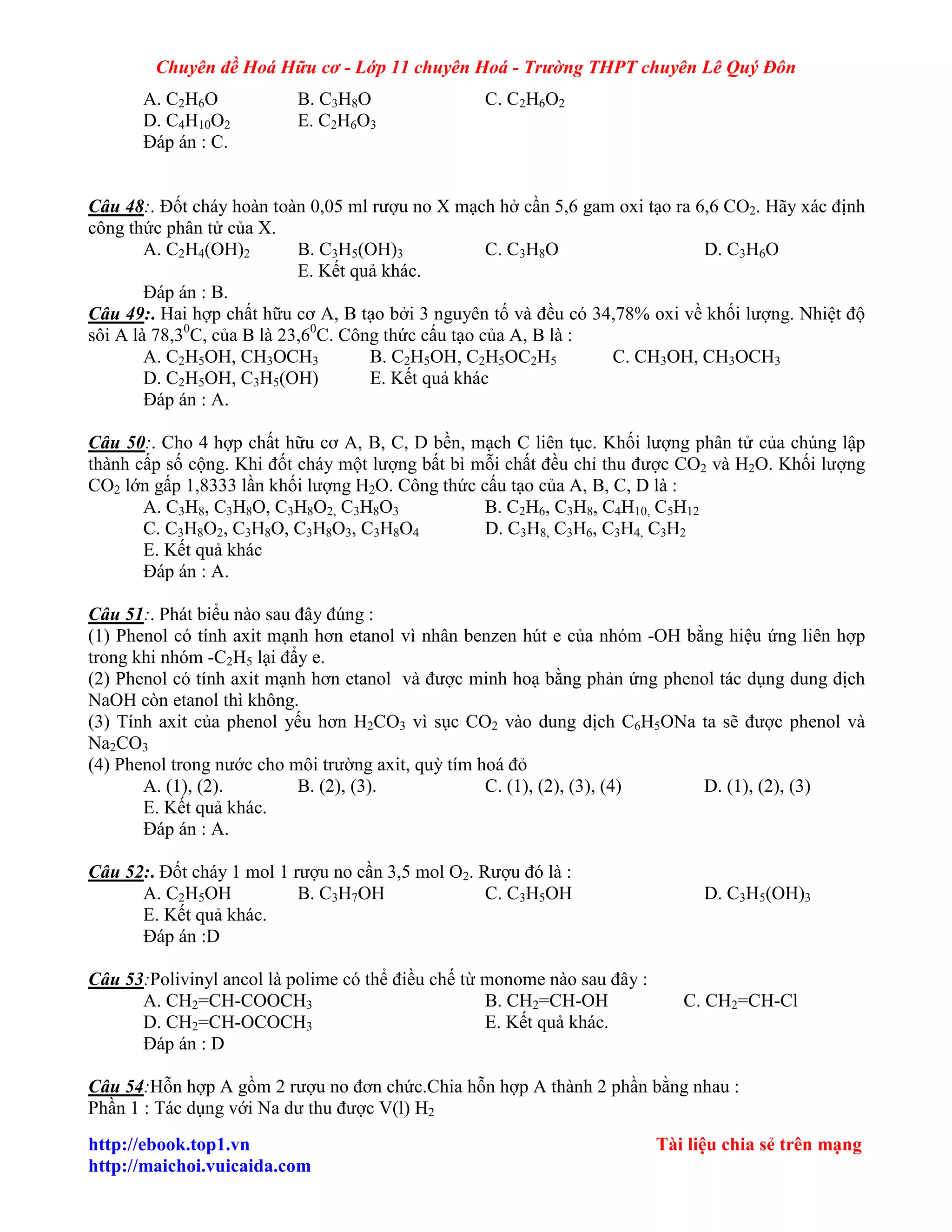 Chuyen de-hoa-huu-co-lop-11 chuyen-hoa | PDF