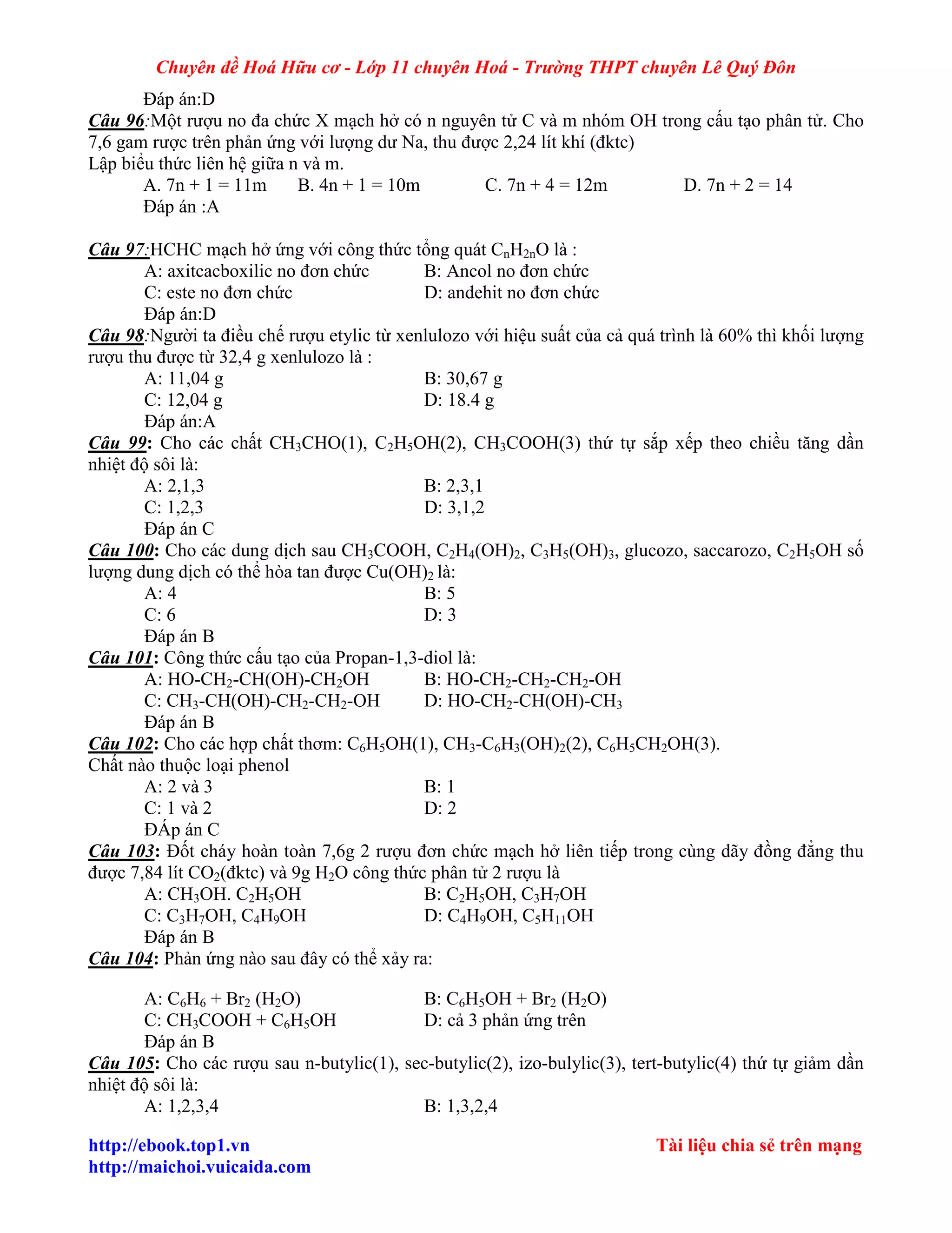 Chuyen de-hoa-huu-co-lop-11 chuyen-hoa | PDF