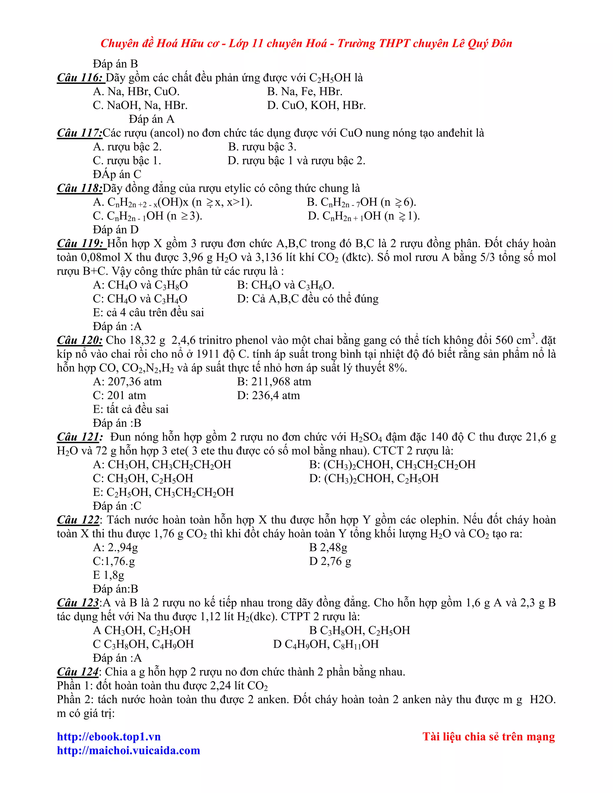 Chuyen de-hoa-huu-co-lop-11 chuyen-hoa | PDF