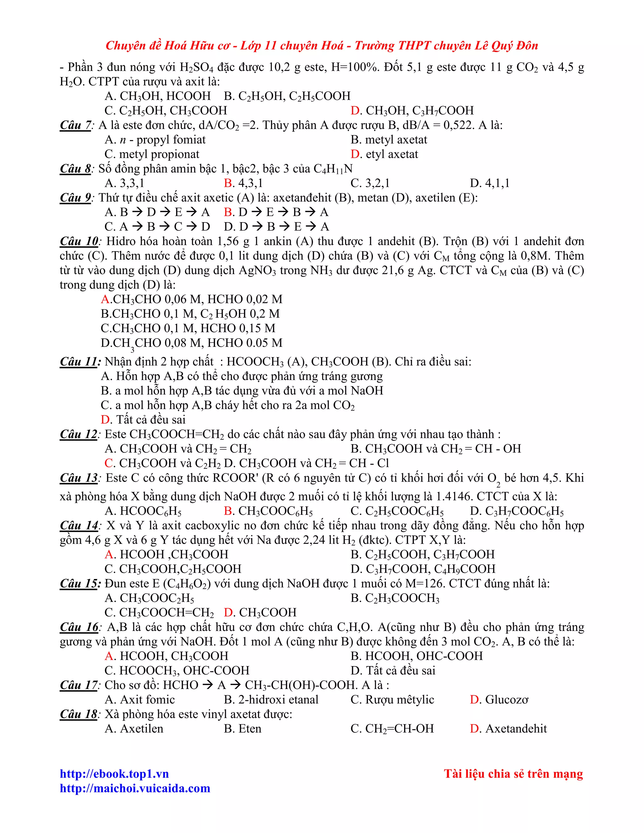 Chuyen de-hoa-huu-co-lop-11 chuyen-hoa | PDF