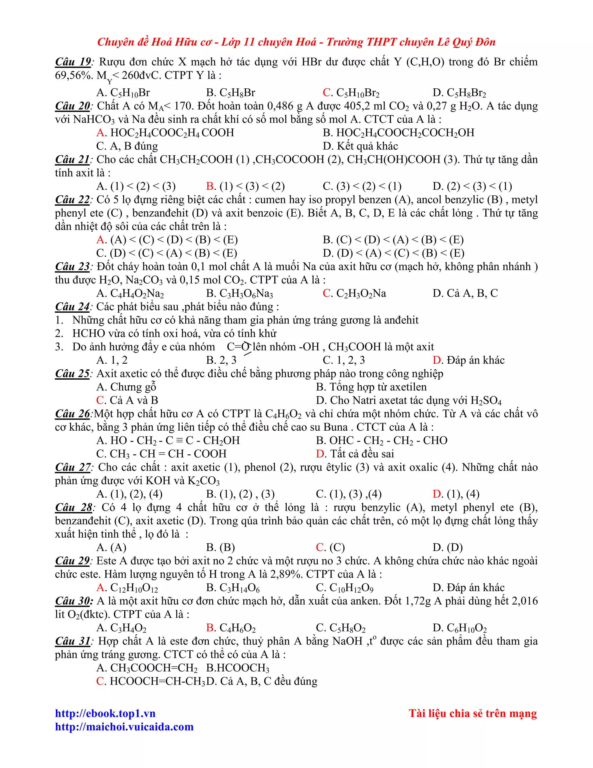 Chuyen de-hoa-huu-co-lop-11 chuyen-hoa | PDF
