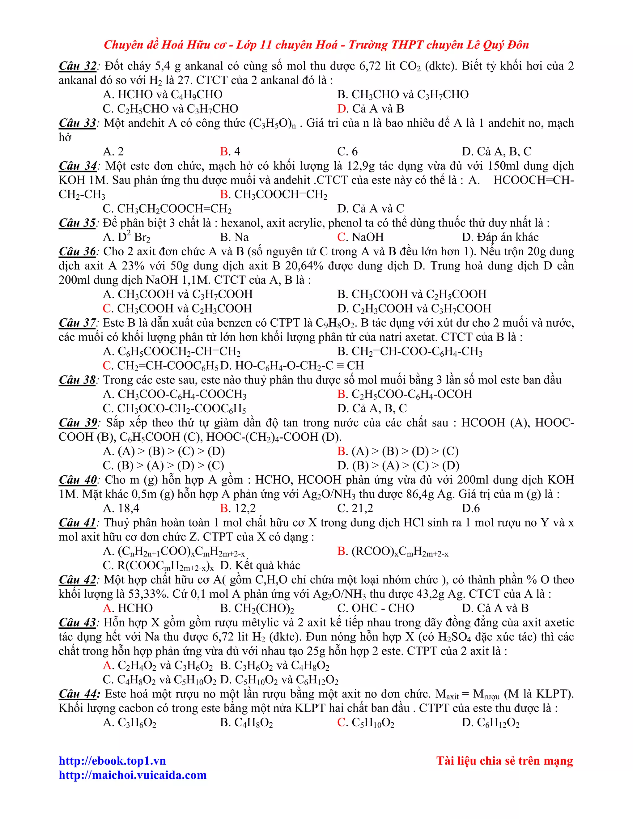 Chuyen de-hoa-huu-co-lop-11 chuyen-hoa | PDF