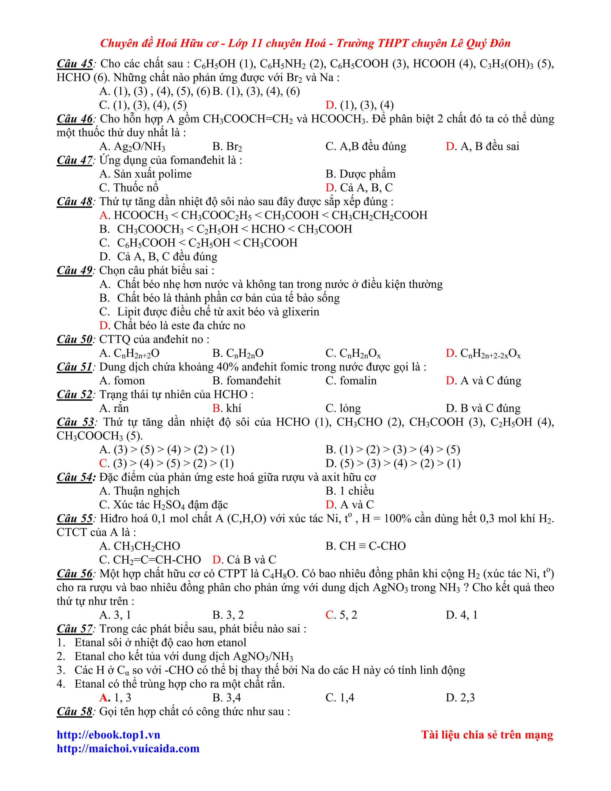 Chuyen de-hoa-huu-co-lop-11 chuyen-hoa | PDF