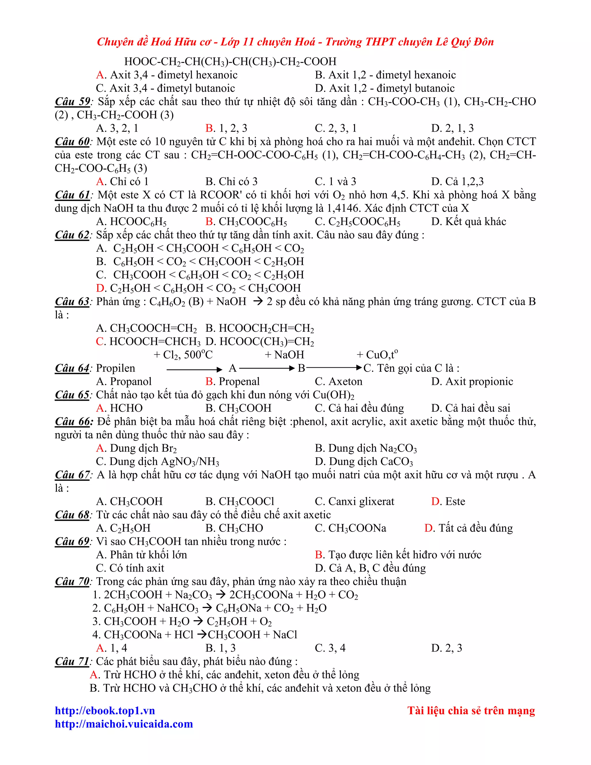 Chuyen de-hoa-huu-co-lop-11 chuyen-hoa | PDF