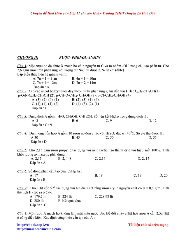 Chuyen de-hoa-huu-co-lop-11 chuyen-hoa | PDF