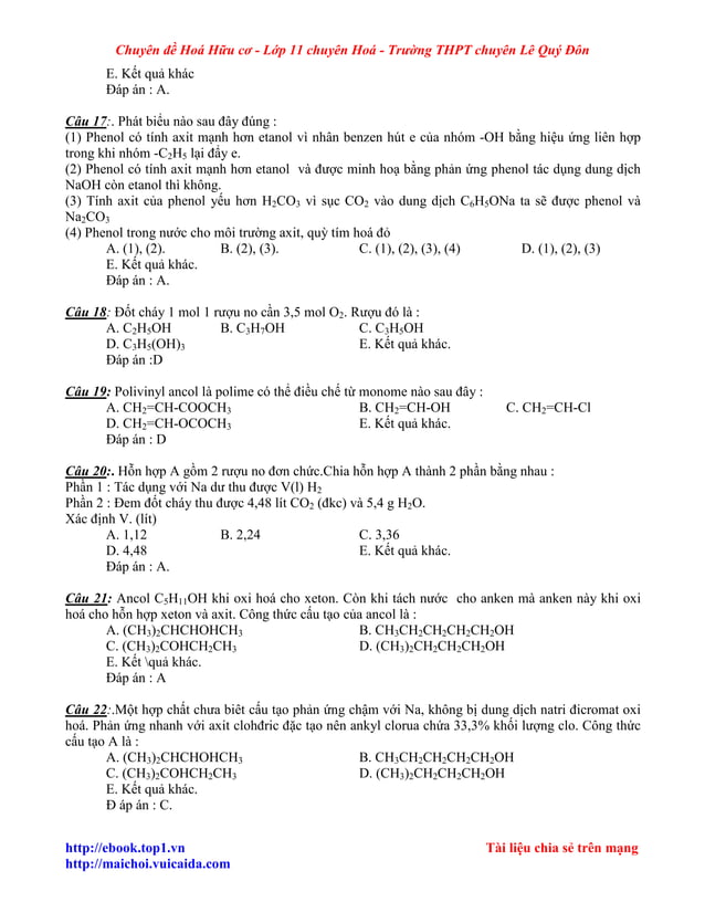 Chuyen de-hoa-huu-co-lop-11 chuyen-hoa | PDF