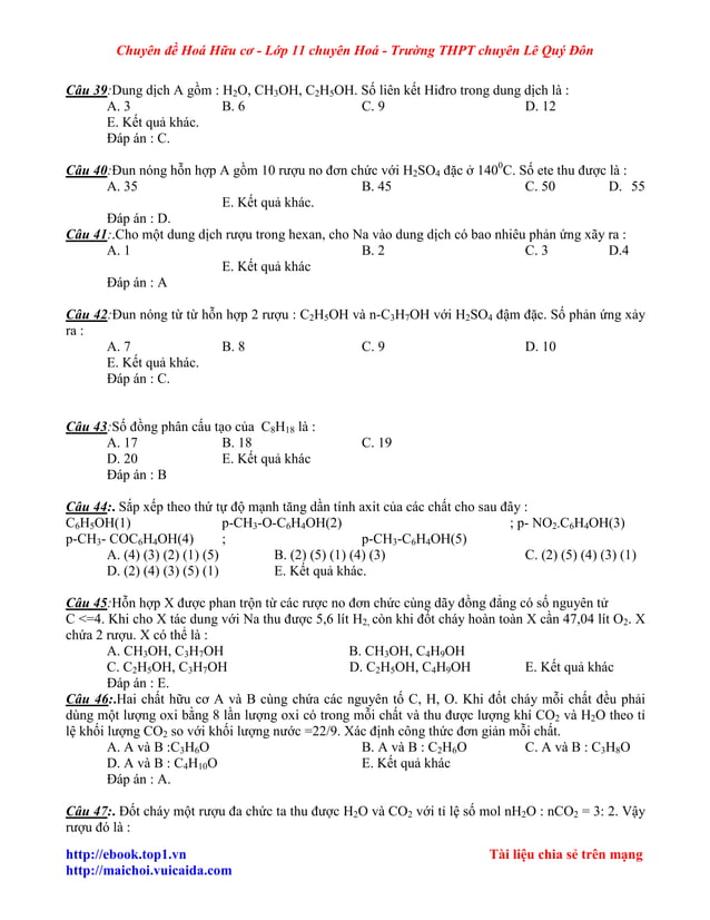 Chuyen de-hoa-huu-co-lop-11 chuyen-hoa | PDF