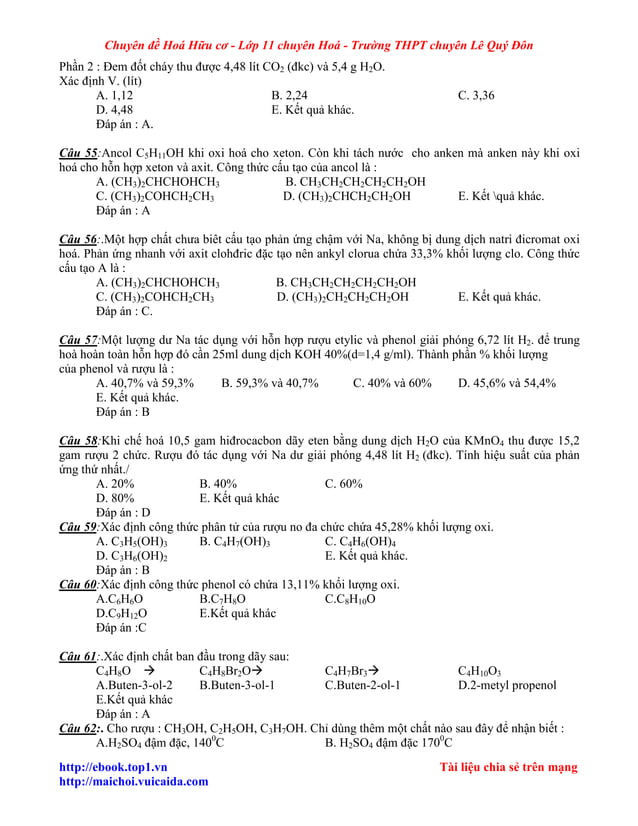 Chuyen de-hoa-huu-co-lop-11 chuyen-hoa | PDF