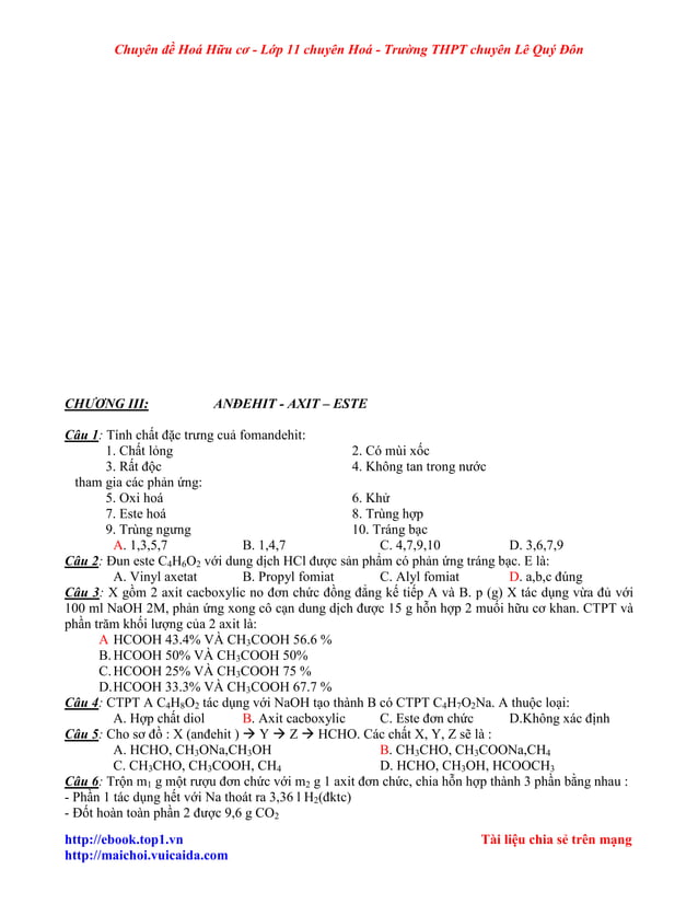 Chuyen de-hoa-huu-co-lop-11 chuyen-hoa | PDF